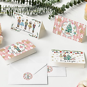 Artoid Mode 36 Pack Merry Christmas Thank You Cards Snowflake Holly Nutcrackers Greeting Cards Gift With Envelope Sticker Blank Note Cards for Birthday Wedding Baby Shower Bridal Shower, 4 x 6 Inch