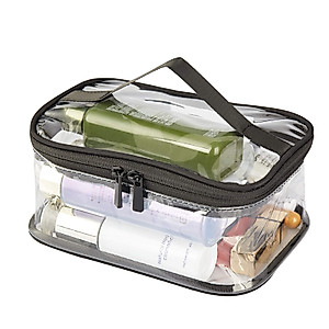 HAOGUAGUA Tsa Approved Clear Travel Toiletry Makeup Bags with Zipper and Handle Waterproof Transparent PVC Cosmetic Bag (Medium, Black)