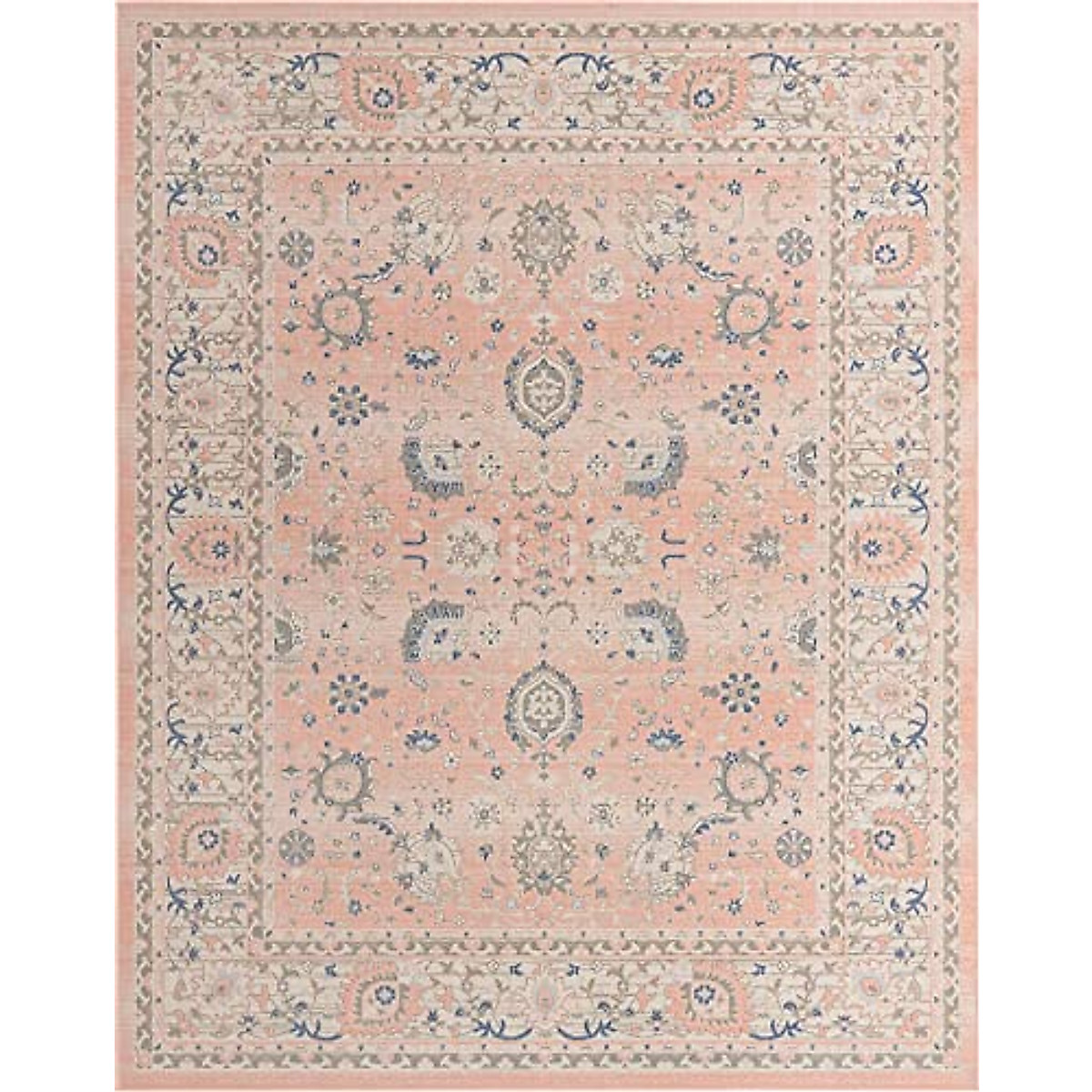 Unique Loom Whitney Collection Traditional Border Area Rug (8' 0 x 10' 0 Rectangular, Powder Pink)