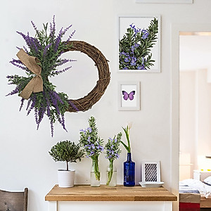 YINKUU 14 Inch Artificial Lavender Wreath, Silk Lavender Wreath with Bow, Spring Summer Hanging Wreath for Front Door Window Wall Wedding Party Home Garden Christmas Decor, Purple,