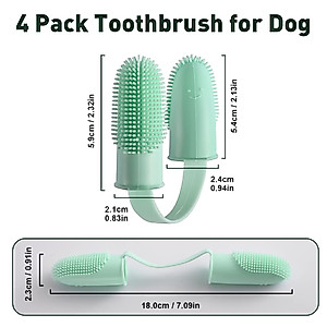 Aohcae 4 Pack Toothbrush for Dog, Finger Toothbrush Kit, 135ºSurround Bristles for Easy Teeth Cleaning, Double-Finger Toothbrush Dental Care for Puppies, Cats and Small Pets