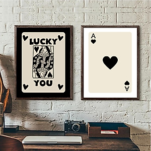 Trendy Retro Wall Art Set Of 2, Retro Trendy Aesthetic Print, Black Ace Card Poster Aesthetic Art , Lucky You Poster, Trendy Wall Art, Funny Art Digital 16x24inch Unframed