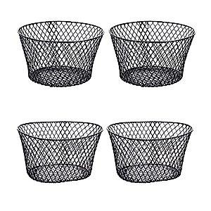 PROSPERITY DEVINE Small Vinyl-Coated Black Wire Baskets 2( Round) & 2(Oval) Wire Mesh Waste Basket for Organizing, Storage, Office, Class Rooms and More