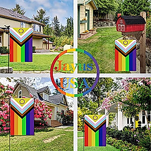 Jayus Inclusive Progress Gay Pride LGBTQ Yard Garden Flag- LGBT Philadelphia Rainbow Garden Flags Banners- Double Side with Bright Wide Stripes Lesbian Gay Pride for Room Yard Sign 12.5x18 Inch