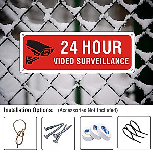 Video Surveillance Metal Sign Under 24 Hour for Business House Camera Security Warning Aluminum Sign CCTV (2 Pack 10 x 3.5 inches)