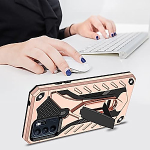 AMAAE Phone Case Compatible with Oppo Reno 6 Pro(5G),Military Grade Strong Two Layer PU+TPU Hybrid Full Body Case,Bracket Protective Dustproof Shockproof Cover (Color : Rose Gold)