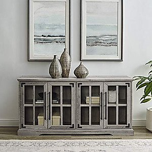 Walker Edison Farmhouse Barn Glass Door Wood Universal TV Stand for TV's up to 64" Flat Screen Living Room Storage Cabinet Doors and Shelves Entertainment Center, 58 Inch, Grey Wash