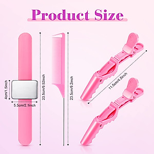 7 Pieces Hair Braiding Tools Magnetic Pin Wristband and 2 Pieces Stainless Steel Pintail Rat Tail Comb with 4 Pieces Wide Teeth Alligator Sectioning Hair Clip for Hair Braid Tool Braid Maker (Pink)