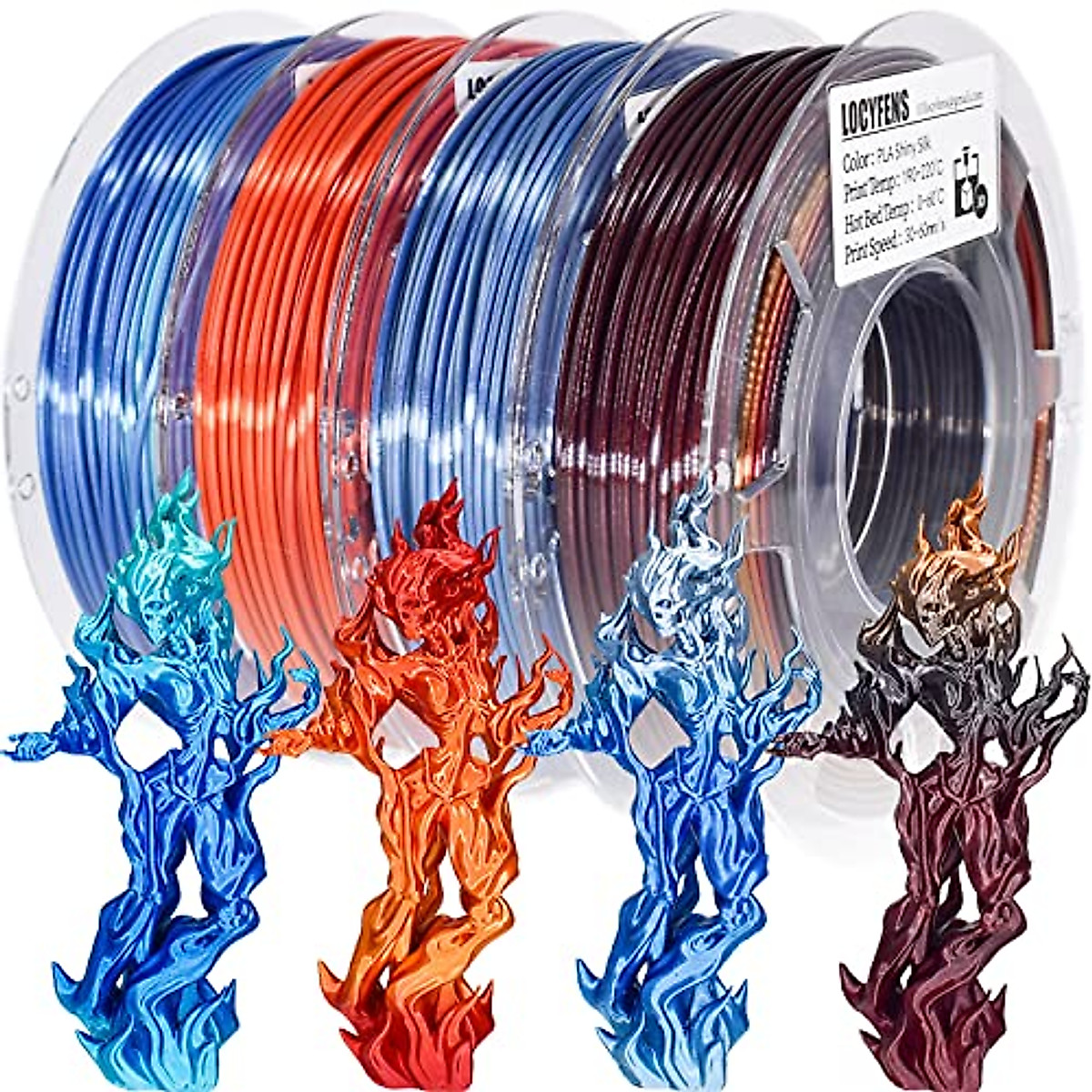 (2 Items) 4 Pack 200g Silk Shiny PLA Filament & 1kg Shiny Rainbow PLA Filament 1.75mm +/- 0.02mm, 3D Printing Filament, 3D Printer Filament