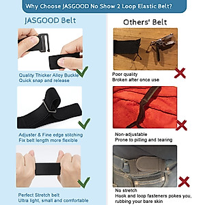 JASGOOD No Buckle Elastic 2 Loop Belt for Women and Men,No Show Belt Loops Belt Pant Waist Tightener