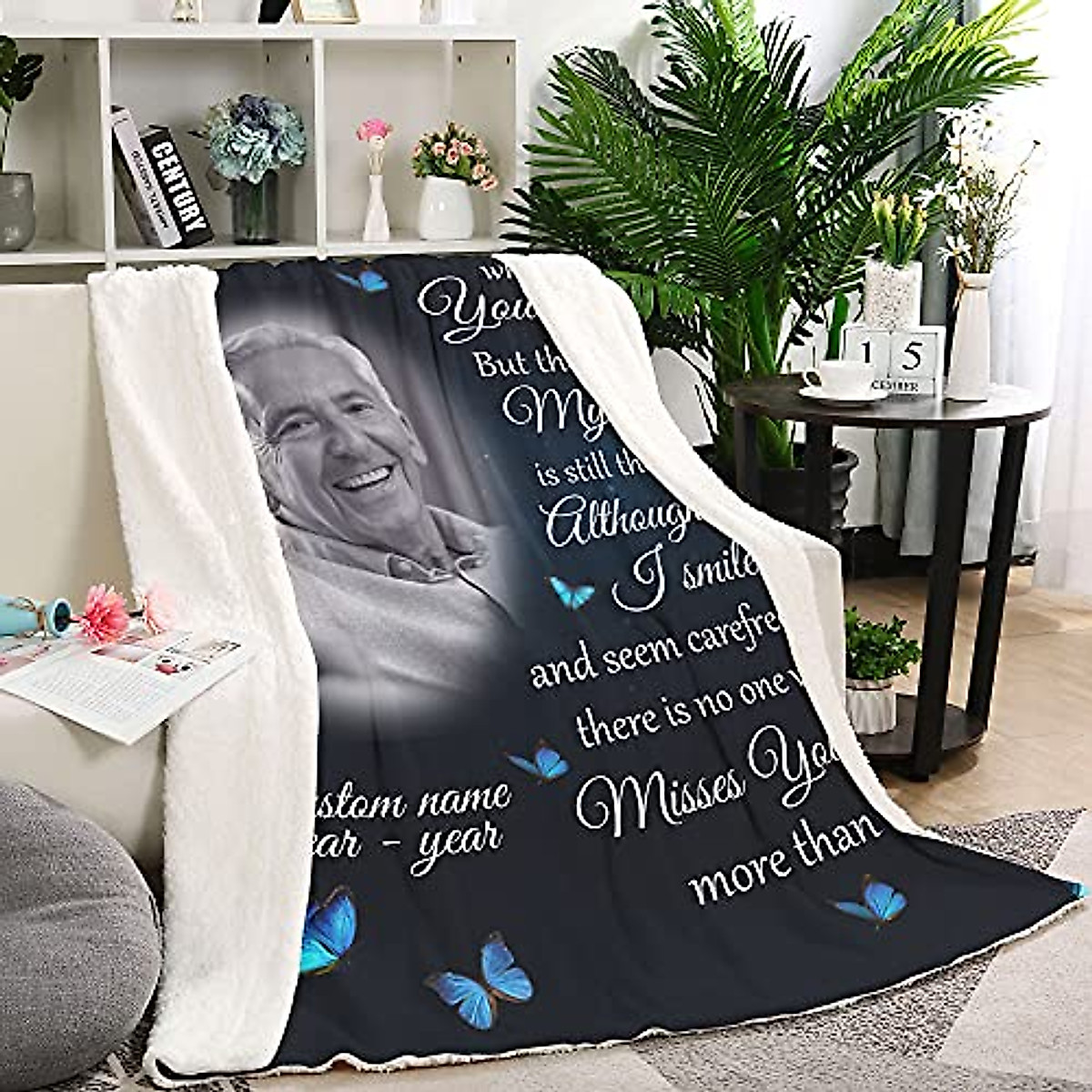 Generic Memorial Blanket Missed You More Than Me - Butterflies Custom Blanket Meaningful Remembrance Fleece Throw, Deepest Grief Sympathy Gift for Loss of Father, Mother T413 (30x40 inch), 30 x 40 in