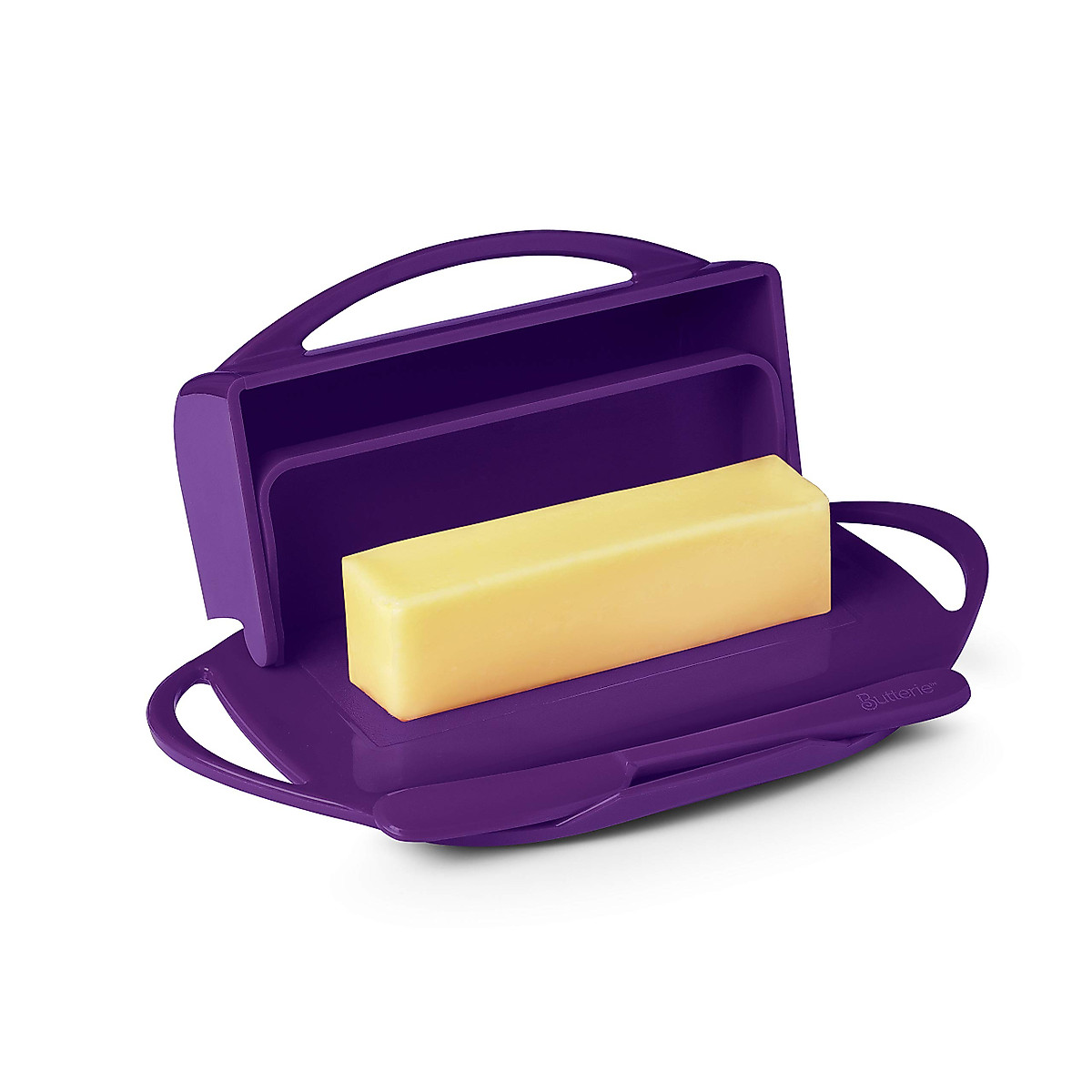 Butterie Flip-Top Butter Dish and Toaster Tongs Bundle (Purple)