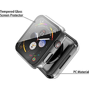 Misxi 2 Pack Hard PC Case with Tempered Glass Screen Protector Compatible with Apple Watch Series 4 Series 5 Series 6 SE 44mm, Scratch Resistant Overall Protective Cover for iWatch, Clear
