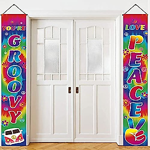 LOONELO Peace Groovy Love Porch Banner with 77x11.8inch,60's Carnival Groovy Party Decoration Banner,Retro Hippie Boho Porch Door Sign for 60's Hippie Theme Groovy Party Decorations