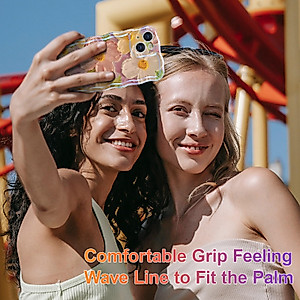 EYZUTAK Case for iPhone 13, Colorful Retro Oil Painting Printed Flower Laser Beam Glossy Pattern Cute Curly Waves Border Exquisite Phone Cover Stylish Durable TPU Protective Case for Girls Women -Pink