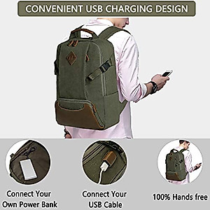 Kasqo Laptop Backpack 15.6 Inch Canvas Waterproof Anti Theft Business Travel College Computer Bag Carry on Bag with USB Charging Port for Women Men, Army Green