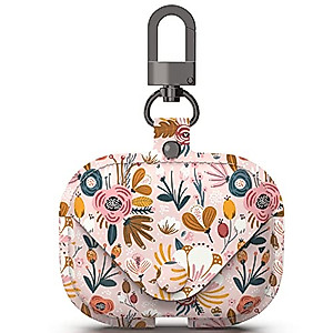 TATOFY Leather Case Cover Stylish Leather Case for Women Girls, Flower Patterns Airpod Pro Case with Secure Snap Closure Clip, Support Wireless Charging(Pink)
