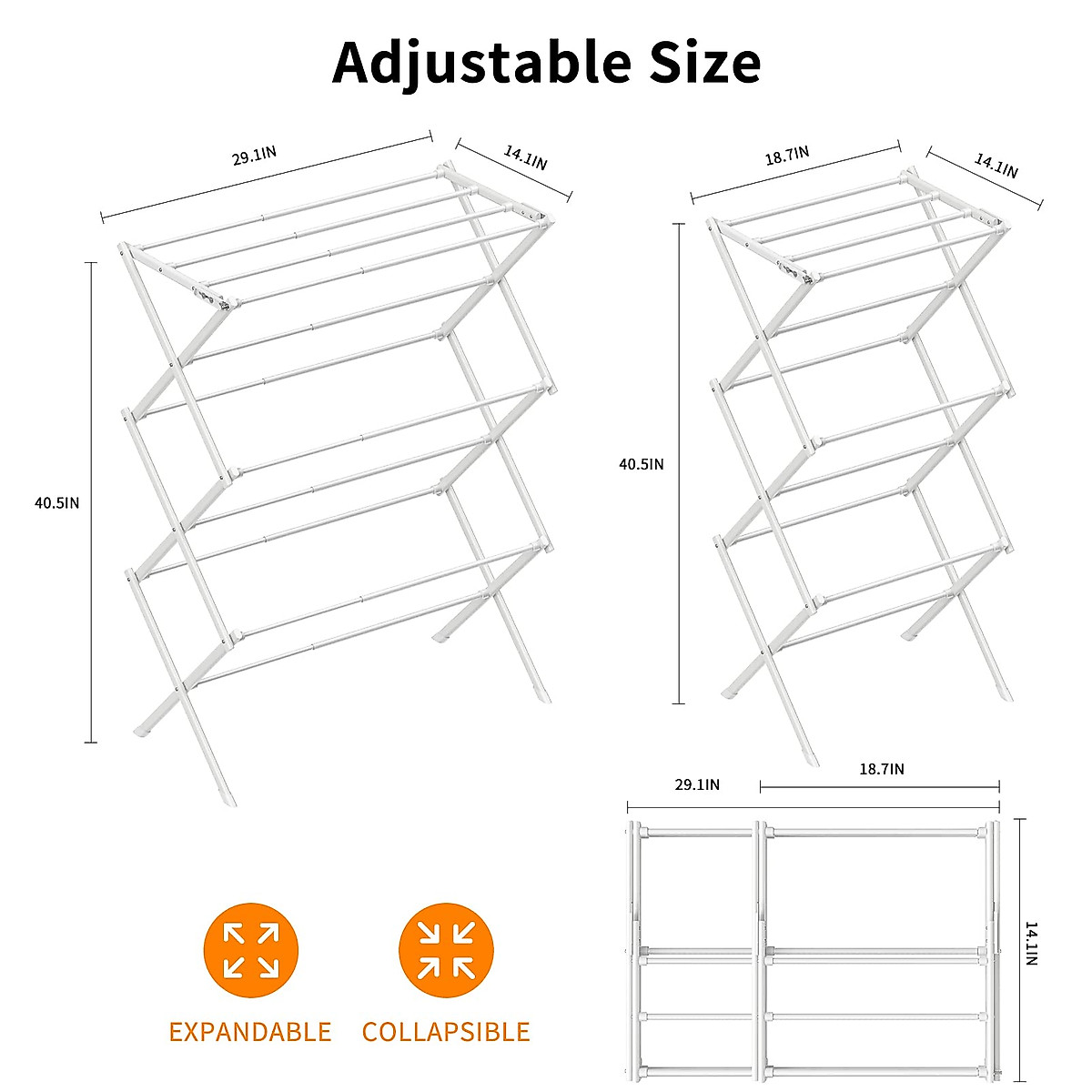 Rbitroise Clothes Drying Rack, Drying Rack Clothing,3-Tier Laundry Drying Rack for Clothes, Expandable Metal Clothing Dryer Rack, Folding Clothes Rack,Collapsible Towel Rack, Air Drying Rack-White