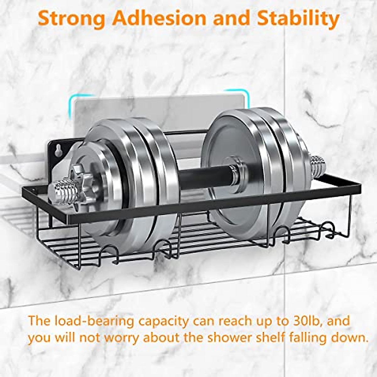 Preziouz 3 Pack Bathroom Organizer with Hooks, Self Adhesive Black Shower Caddy, No Drilling & Stainless Steel, Wall Mounted Shower Shelves for Shampoo and Soap Storage