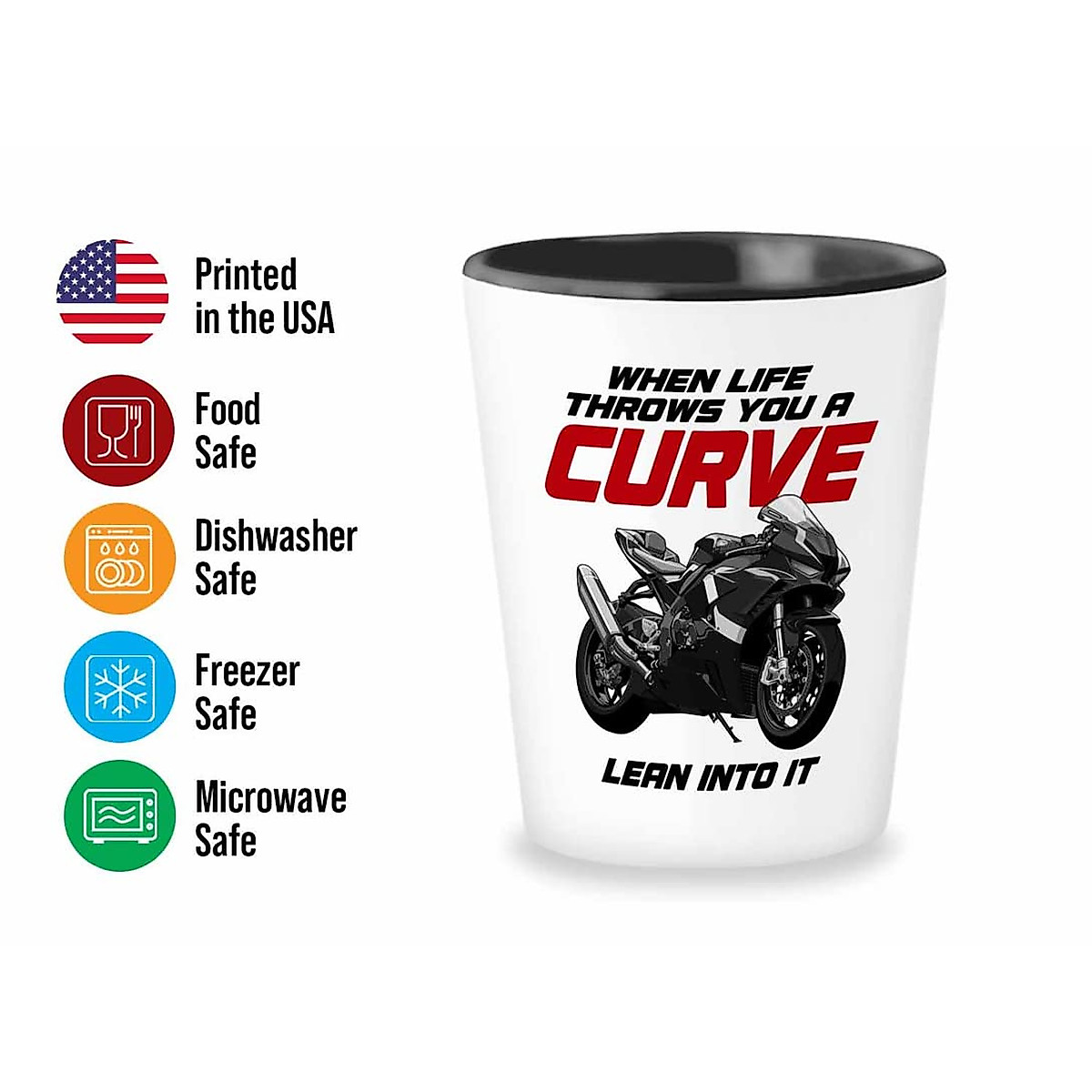 Bubble Hugs Rider Shot Glass 1.5oz - When ife Throws You A Curve - Bicycle Mountain Bike Activities Rider Outdoor Pedal Dirt Race Uphill Travelers