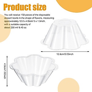 150 Pcs 8.45 oz Clear Plastic Dessert Cups Flower Shape Ice Cream Bowls Flower Dessert Bowls Floral Appetizer Cups Disposable Flower Plastic Bowls for Serving Parfait Fruit Salad Sundae Chocolate