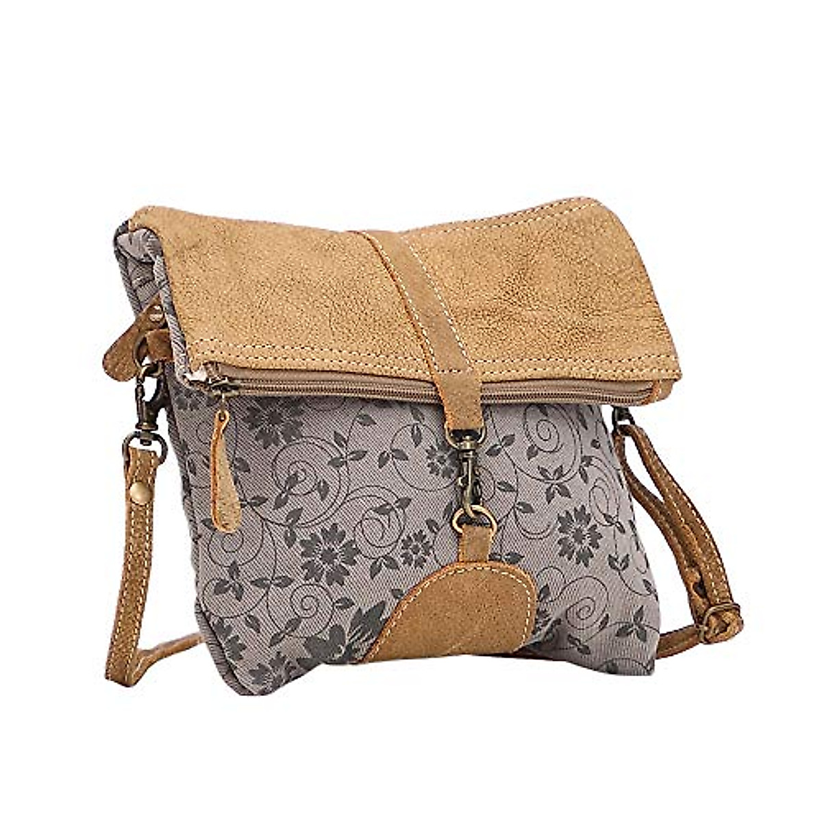 Myra Bag Teal & Tan Upcycled Leather & Leather Small Crossbody Bag S-1483, Brown,