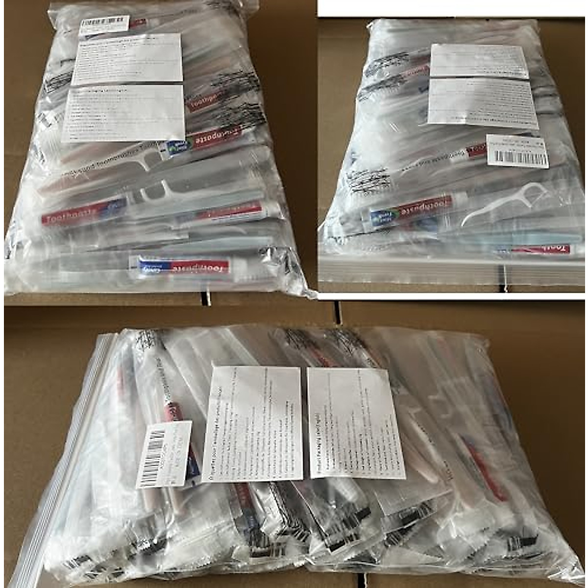 HQSLsund 50pcs Disposable Toothbrushes with Toothpaste Floss Individually Wrapped, 2 Color Disposable Toothbrush, 10g Toothpaste, Dental Floss Pick, Bulk Toothbrush Kit for Homeless,Airbnb,Hotel