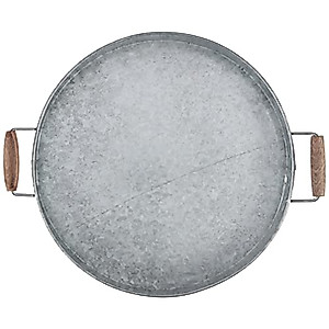 Artland Masonware Round Galvanized Metal Party Serving Tray with Wooden Handles, 19.5"" x 16"" x 2""