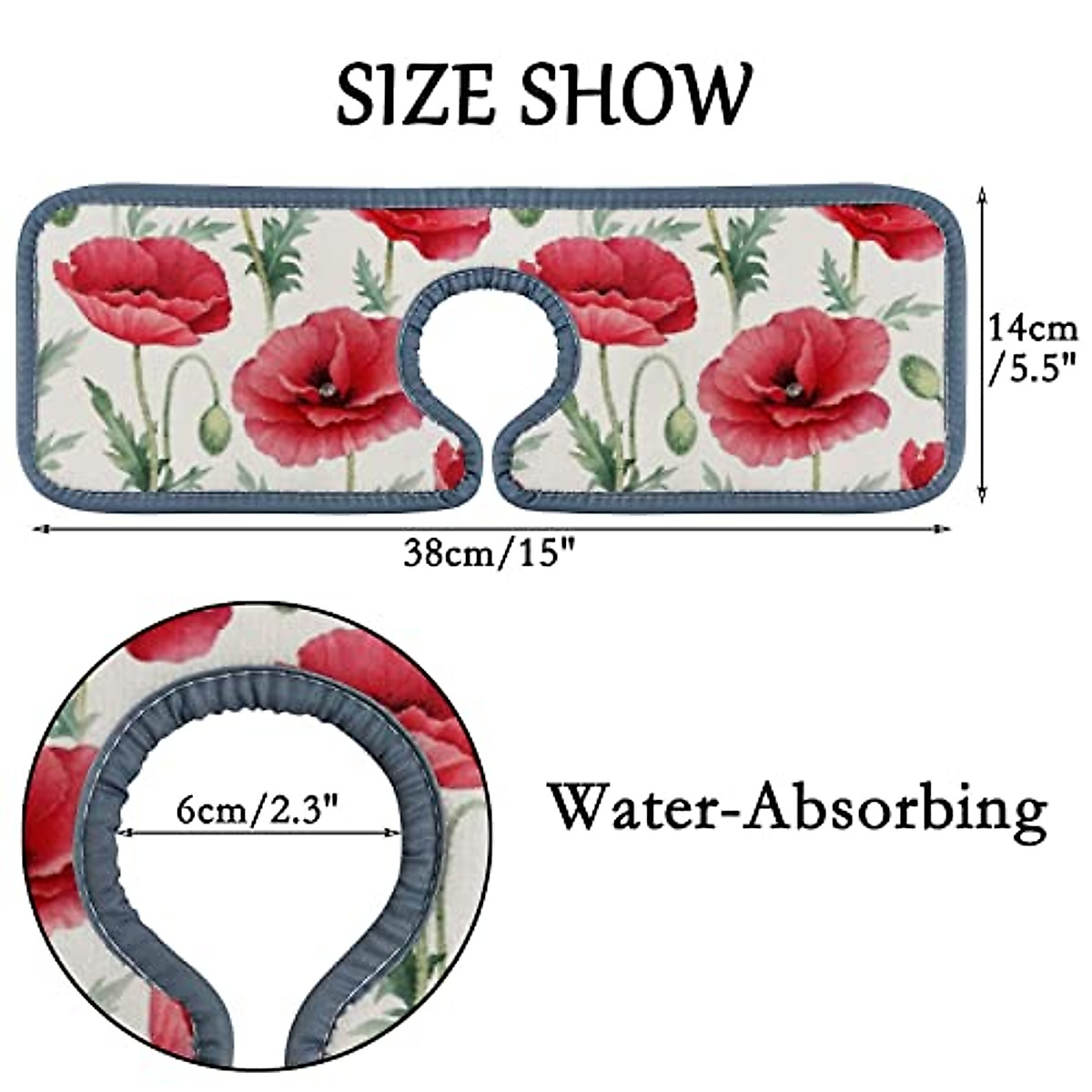 Absorbent Kitchen Faucet Mats 2 Pieces Red Poppy Flowers Faucet Sink Splash Guard Bathroom Counter and RV,Faucet Counter Sink Water Stains Preventer