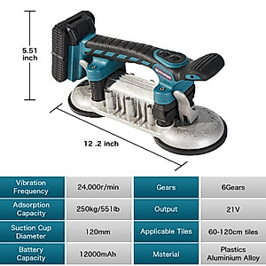 Quvapsiy Tile Vibration Machine Tool - High Performance Dual Suction Cup Tile Vibrator,2 x 12000mAh Battery, 24000r/min 6 Speed Adjustable