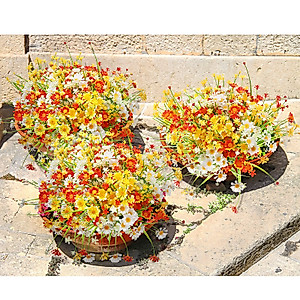 WILLBOND 12 Pieces Faux Flowers Faux Daisy Wildflowers Greenery Shrubs Plants for Home Outdoor Wedding Decoration Farmhouse Outside Garden Planter Decor