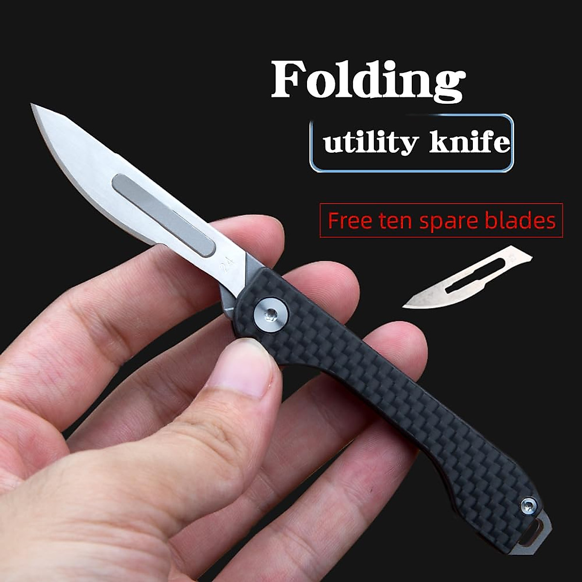 WARHERO Carbon fiber Folding Pocket Knife Small EDC Scalpel knife Box Cutter #24 Replaceable Stainless steel Blades