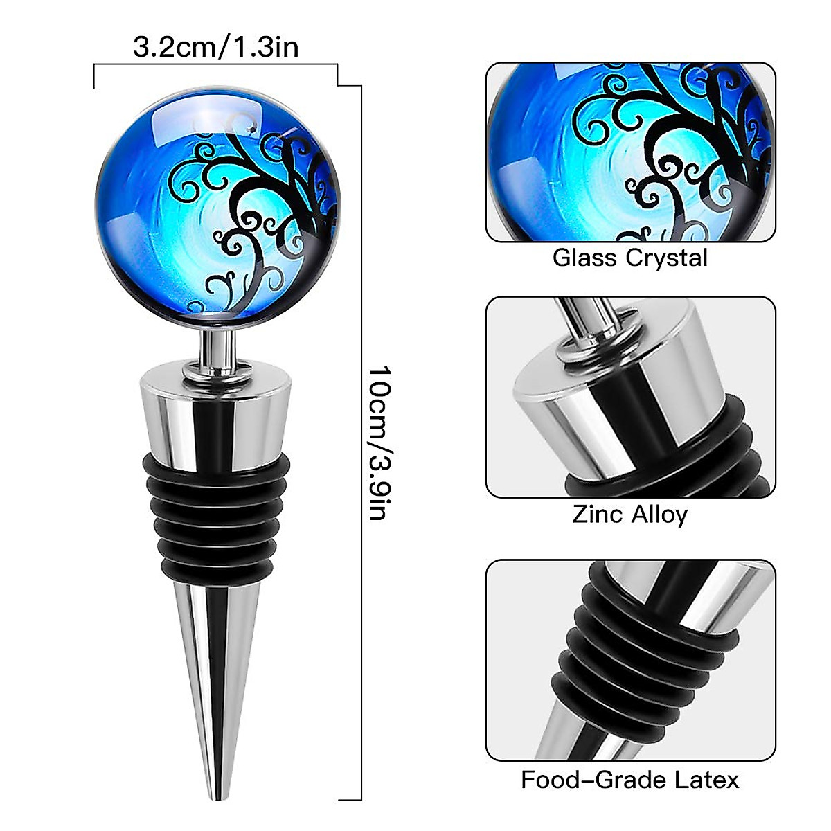 Soleebee 3 Pack Decorative Wine Stoppers, Wine Bottle Stopper with Beautiful Art Glass, Reusable Beverage Bottle Stoppers for Bar, Gifts, Holiday Party, Kitchen Decor (Tree of Life)