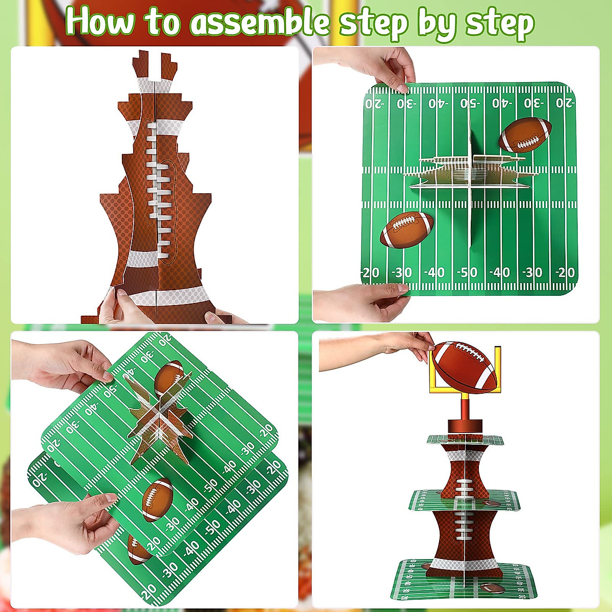 Football Theme Party Cupcake Stand Decorations, 3 Tier Party Cupcake Concession Stand Tower Sports Theme Birthday Party Dessert Stand for Kids Football Sports Party Supplies Decor (Football)