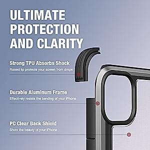 RAPTIC Shield for iPhone 13 Case for iPhone 14 Case, Shockproof Protective Clear Case, Military 10ft Drop Tested, Durable Aluminum Frame, Anti-Yellowing Technology Phone Case for iPhone 13, Black