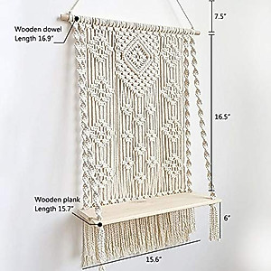 AMIAEDU Macrame Wall Hanging Shelf, Handmade Indoor Boho Rope Plant Pot Basket Hanger Holder, Rope Plant Hanger for Wall Decor (White)