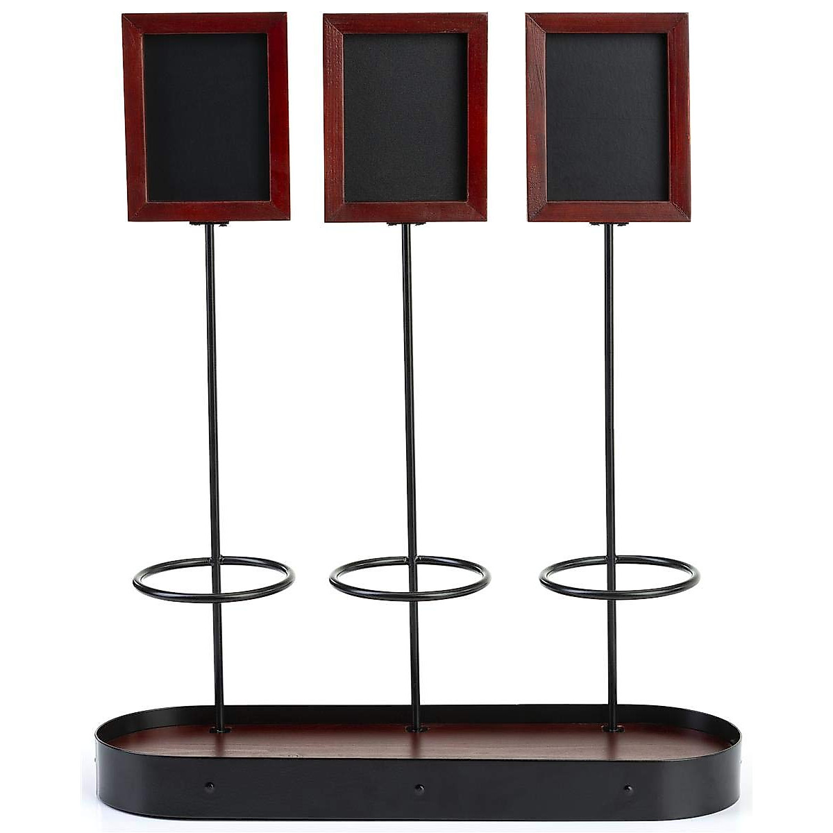 Displays2go Countertop Wine Bottle Sign Display, 3 Chalkboards – Mahogany (WINCNTCHK3)
