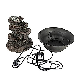 Ferrisland 4-Tier Tabletop Water Fountain with Cascading Rock Waterfall and LED Lights for Office Home Décor