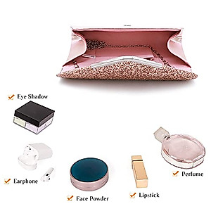 CORIOS Women Envelope Clutch Bag Sequins Evening Bag Shiny Handbag with Detachable Chain Bridal Wedding Purse Sparkly Shoulder Bag Elegant Crossbody Bag for Wedding Cocktail Prom Party Pink A