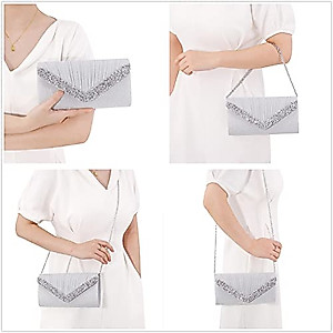 Gabrine Women's Shiny Rhinestone Evening Bag Pleated Envelop Bag Handbag Clutch Purse for Wedding Party Prom