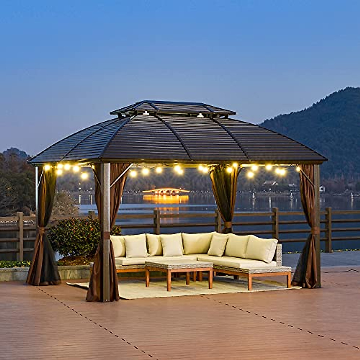 Outsunny 10' x 12' Hardtop Gazebo Canopy with Galvanized Steel Double Roof, Aluminum Frame, Permanent Pavilion Outdoor Gazebo with Netting and Curtains for Patio, Garden, Backyard, Deck, Lawn