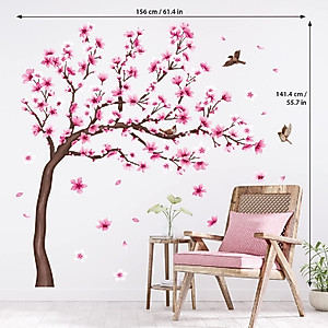 DECOWALL SG4-2306 Cherry Blossom Tree Wall Stickers Decals Peel and Stick Removable Wall Stickers for Kids Nursery Bedroom Living Room décor Floral Bird Furniture Art Baby Birch