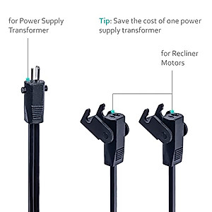 Okin Extended Cable for Power Recliner Lift Chair, Splitter Cord 2-Pin Y Cable Replacement (one is 55 inch, one is 8 inch) for 2 Motors and Power Supply