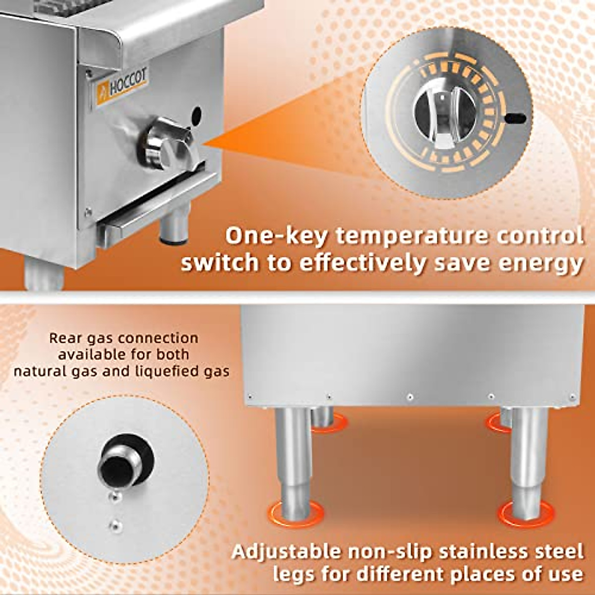 HOCCOT 12" Commercial Countertop Gas Charbroilers, Heavy Duty Natural/Propane Gas Broiler Grill Single Burner 28,000 BTU for Restaurant Cooking Equipment BBQ