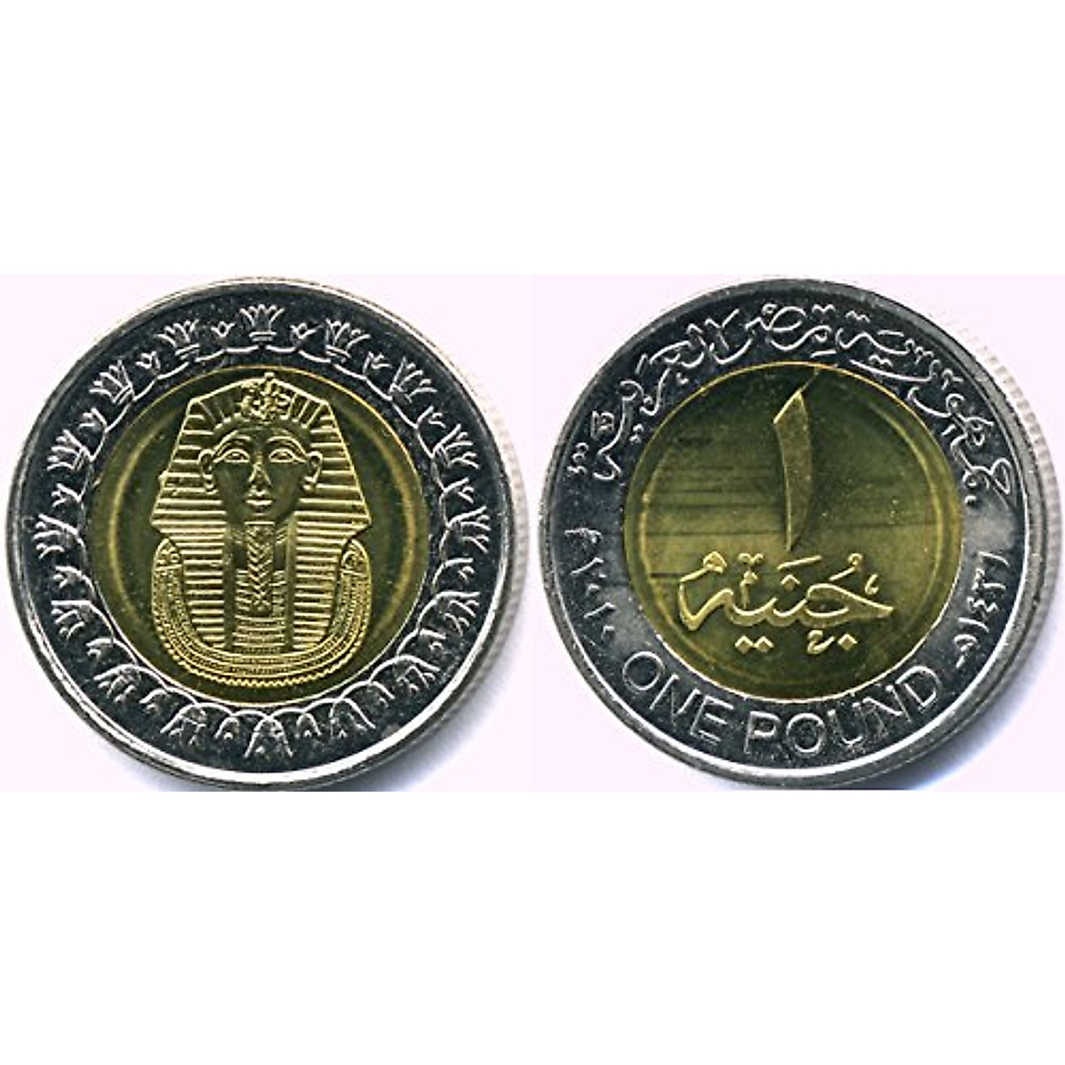 One Egyptian Pound Bi-Metallic Coin Pharaoh Tutankhamun