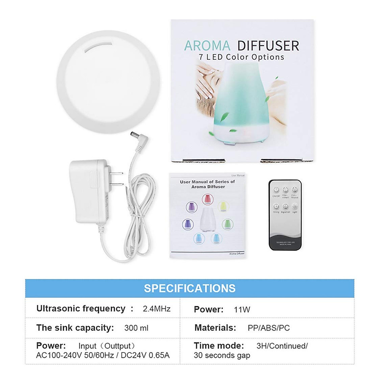 XINGFENSIFNE 300ml Cool Mist Humidifiers for Bedroom With 7 LED Night Light, Ultrasonic Aromatherapy Diffuser with Remote Control Whisper-Quiet Operation,Auto Shut-Off and Timer(3.9 x 6.3 inch)