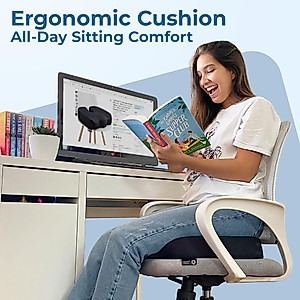 Seat Cushion Pillow for Office Chair - Memory Foam Firm Coccyx Pad - Tailbone, Sciatica, Lower Back Pain Relief - Lifting Cushion for Car, Wheelchair, School Chair, Computer and Desk Chair