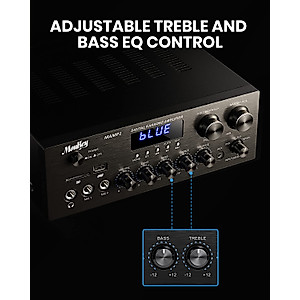 Moukey Home Audio Amplifier Stereo Receivers with Bluetooth 5.0, 220W 2 Channel Power Amplifier Stereo System, w/USB, SD, AUX, MIC in w/Echo, LED for Home Theater Speakers via RCA, Studio Use - MAMP1