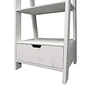 The Urban Port 4-Shelf Wooden Ladder Bookcase with Bottom Drawer, Distressed White