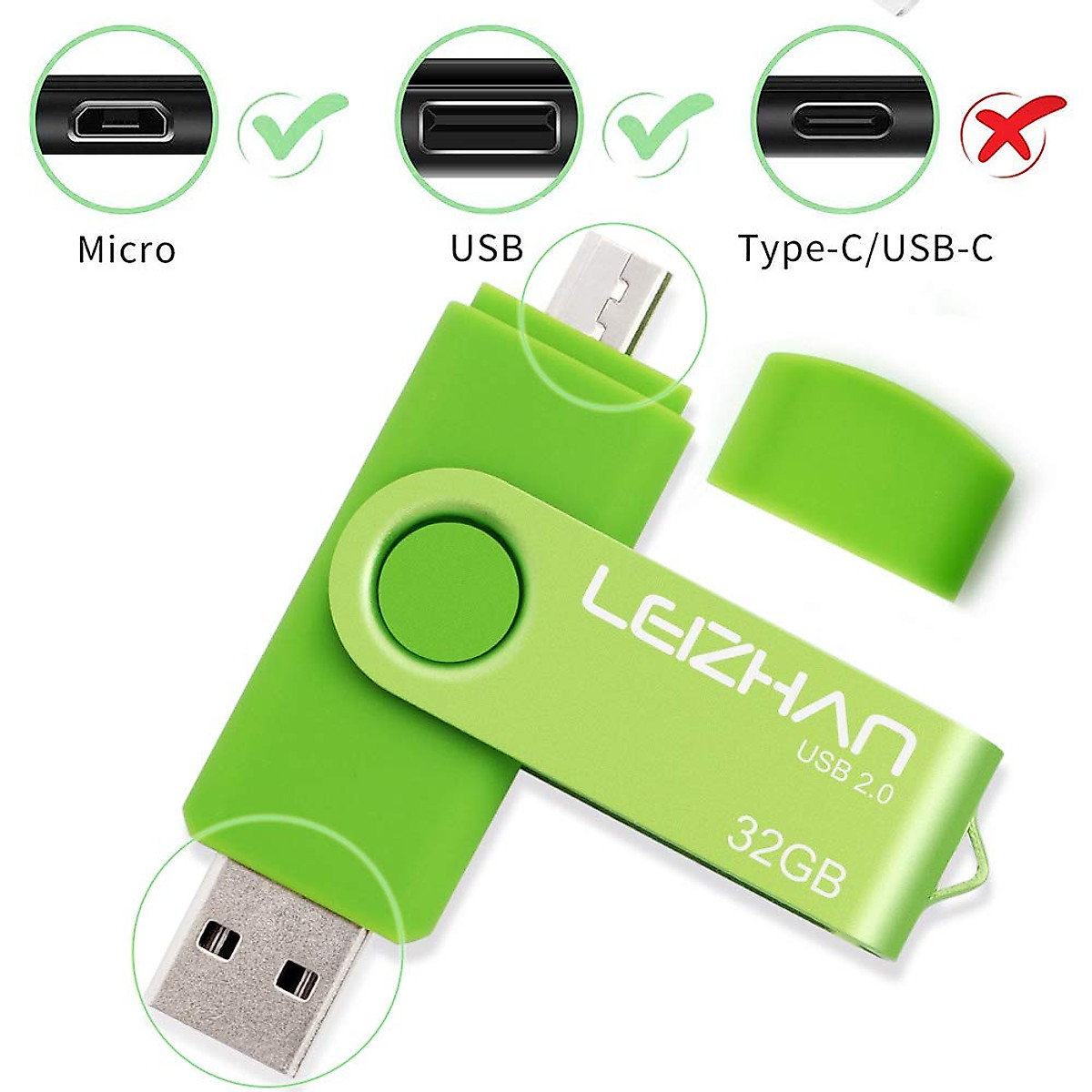 LEIZHAN Micro USB Flash Drive OTG Pen Drive 32GB Thumb Drive Gift Suitable for Samsung Galaxy S7,S7Edge,S6,S6 Edge (Green)